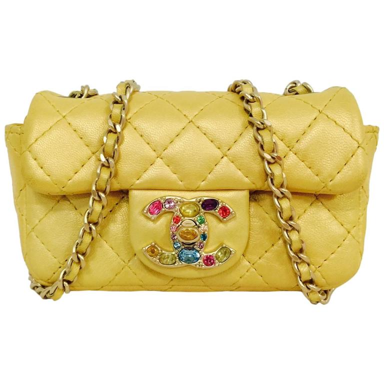 New Chanel Gold Metallic Ltd Edition Mini Flap Bag With Jeweled Closure ...