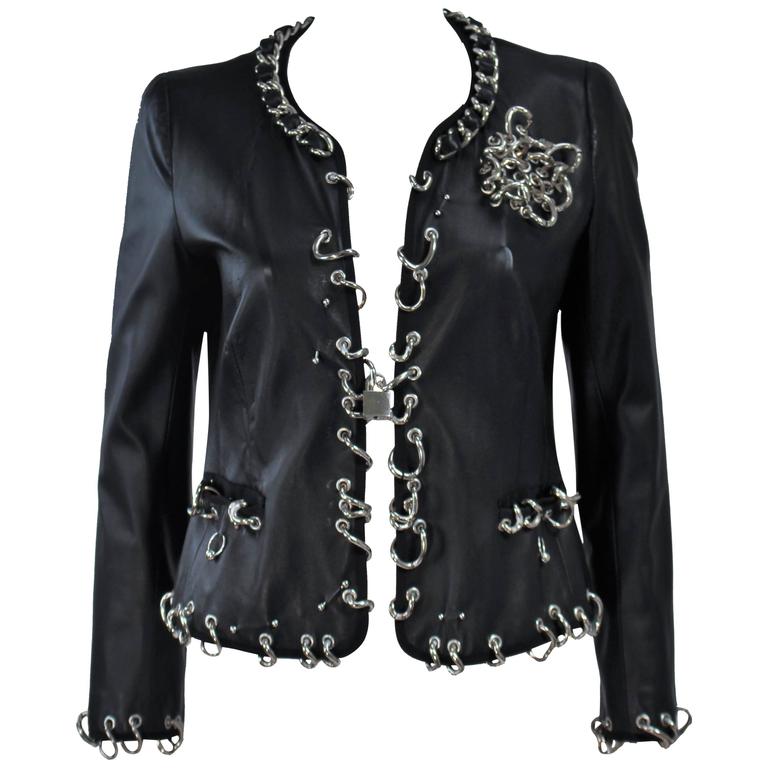 MOSCHINO RARE Fetish Piercings and Chains Leather Lamb Skin Jacket Size ...