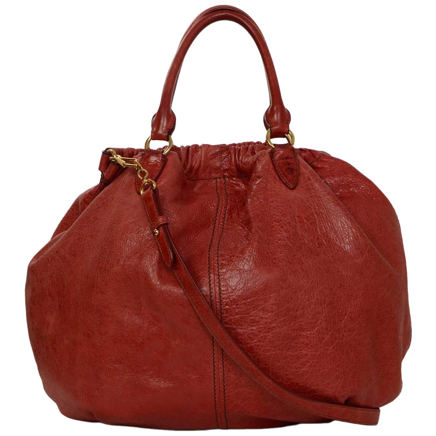 Miu Miu Red Distressed Leather Hobo Bag GHW at 1stdibs
