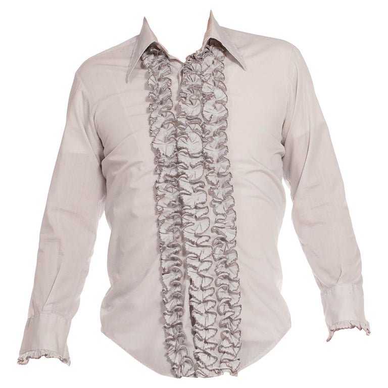 1970S Light Blue Front Ruffle Disco Shirt at 1stDibs