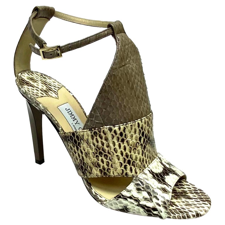Jimmy Choo Timbus Earthtoned Snake Heeled Sandals Size 37.5 For Sale at ...