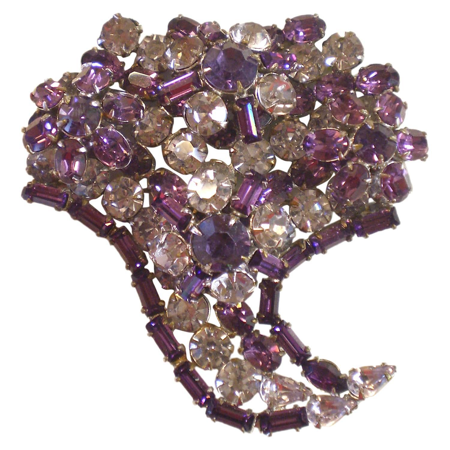 1950's SCHREINER Lilac and Purple Cornucopia Brooch For Sale at 1stDibs