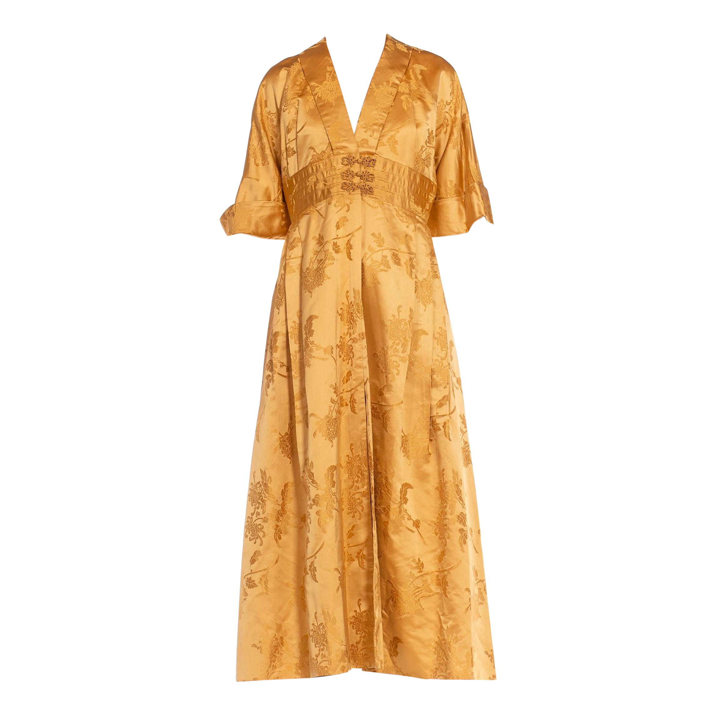 1950S Gold Silk Satin Embroidered Robe For Sale at 1stDibs