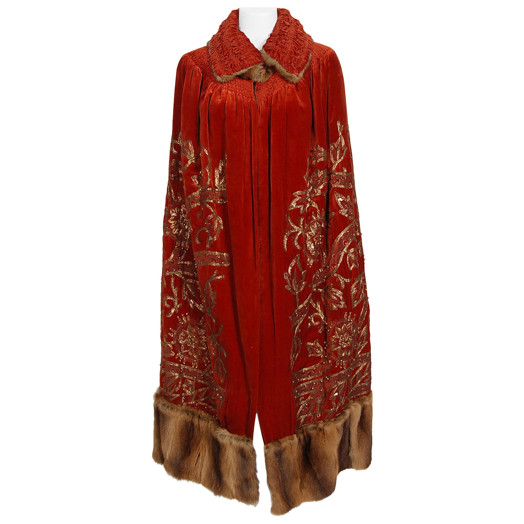 1890's Dramatic Victorian Beaded Fringe Cut-Velvet Mantle Jacket at 1stDibs