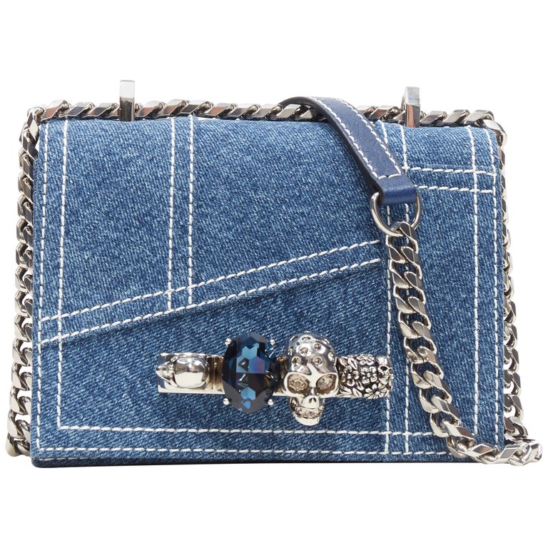 new ALEXANDER MCQUEEN denim overstitch skull knuckle duster chain ...