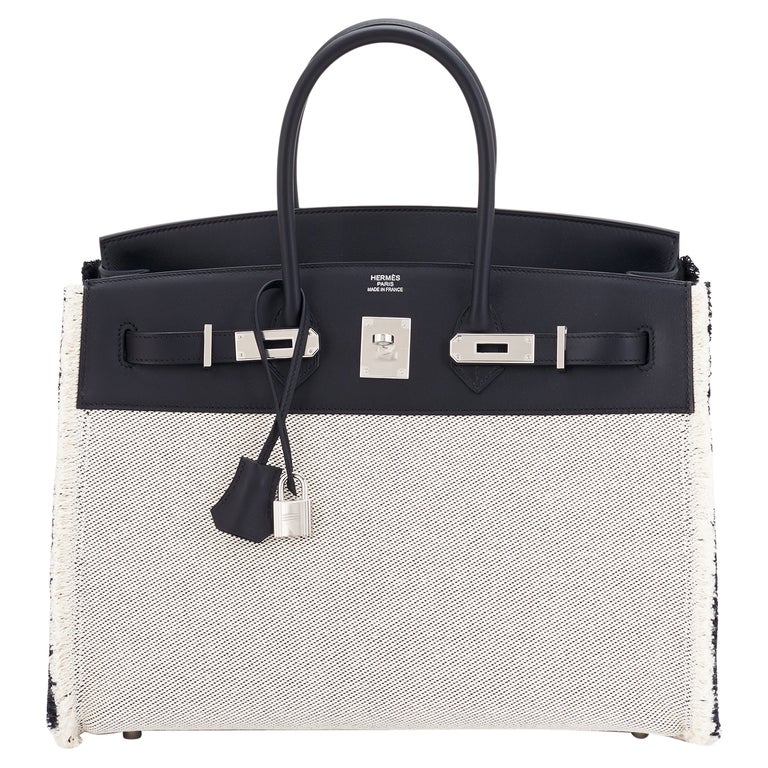 Hermes Birkin 35cm Black Fray Fray Toile Swift Bag VIP Limited Z Stamp ...