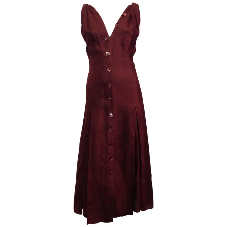 Hermes Burgundy Dress with Buttons at 1stDibs