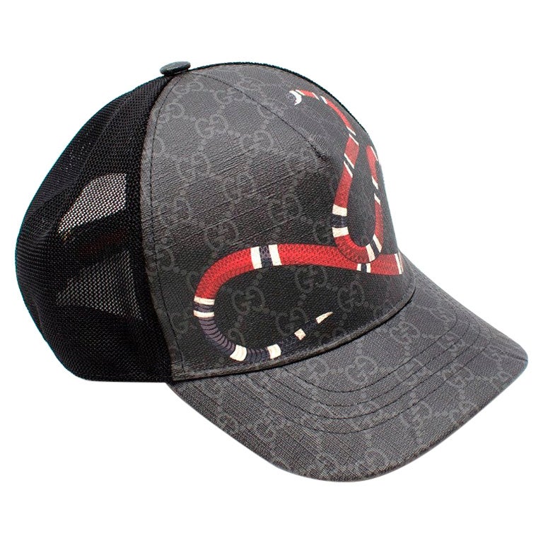 Gucci Black and Grey Kingsnake Print GG Supreme Baseball Hat For Sale ...