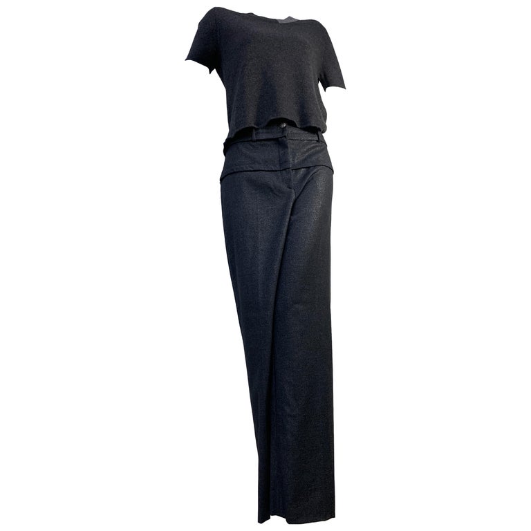 2000 Chanel Heathered Gray Wide-Leg Tailored Slacks and Cashmere ...