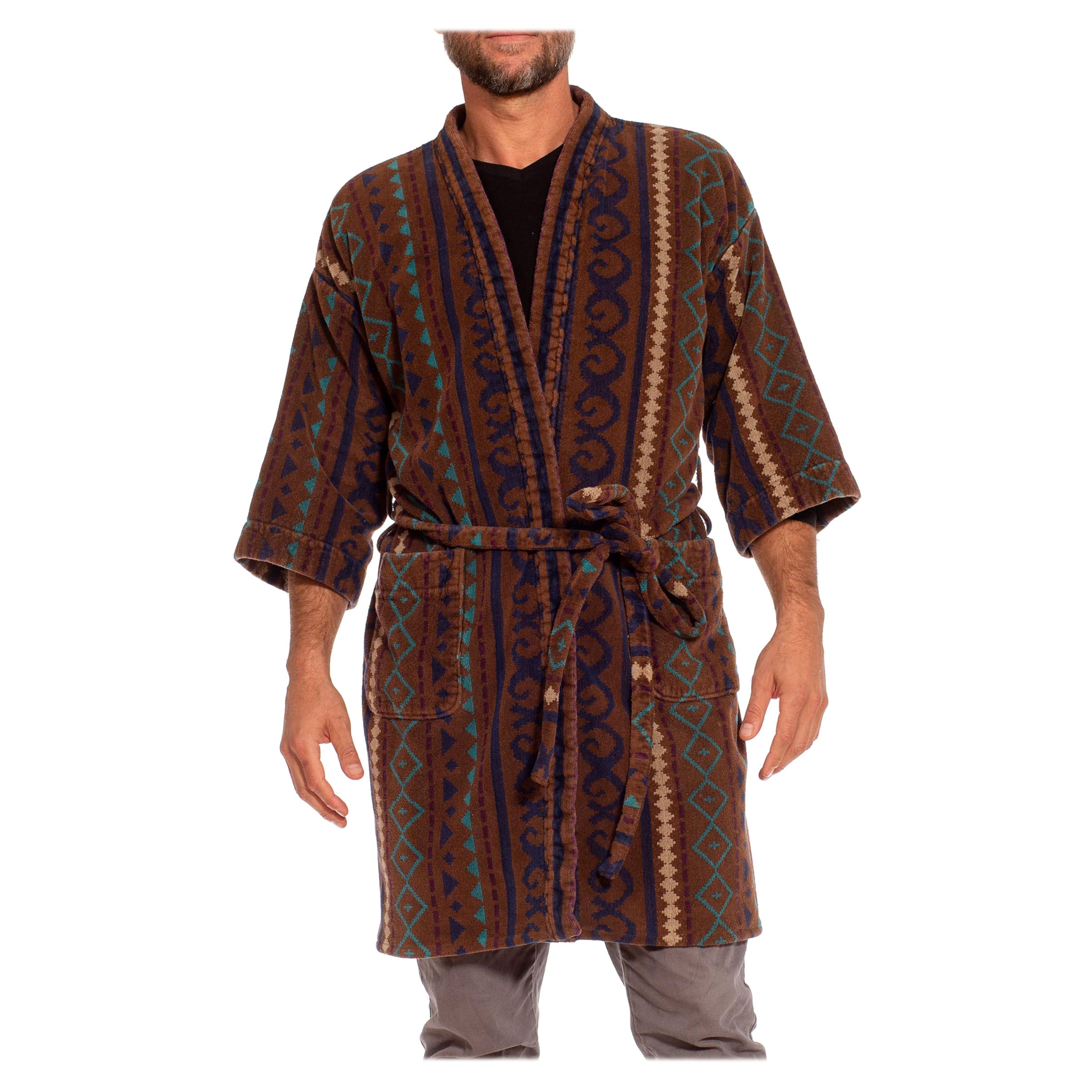 1980S Brown and Navy Cotton Robe For Sale at 1stDibs