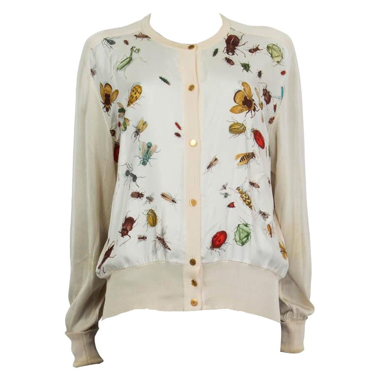 HERMES beige silk LES INSECTS Cardigan Sweater 42 L at 1stDibs