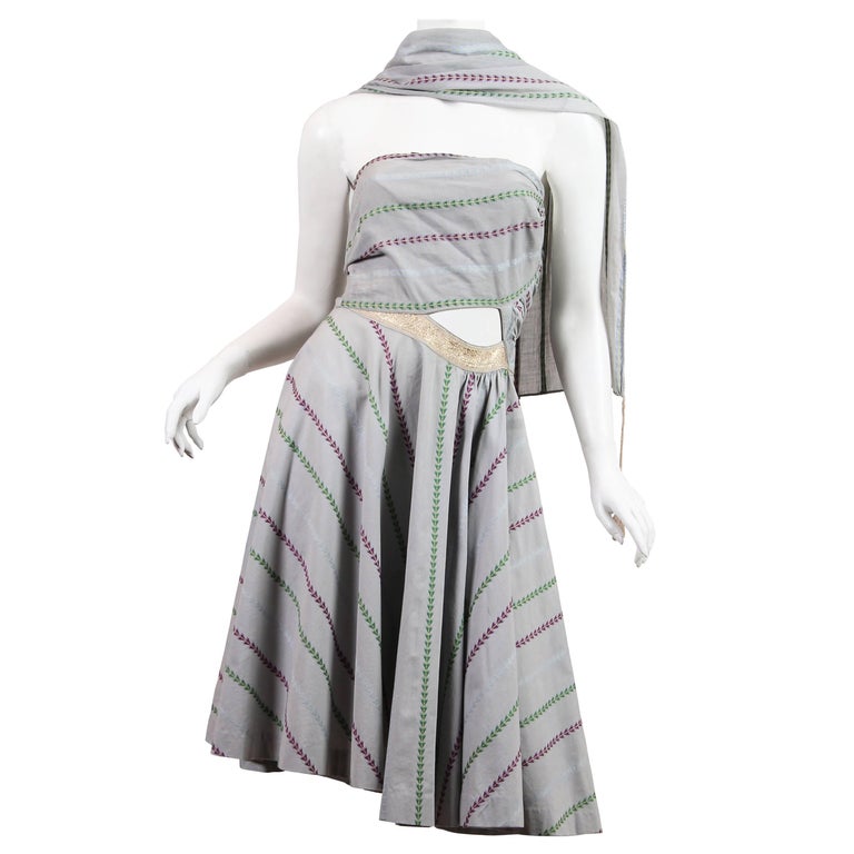 1950S TINA LESSER BY FOREMAN Baby Blue Embroidered Cotton Strapless ...