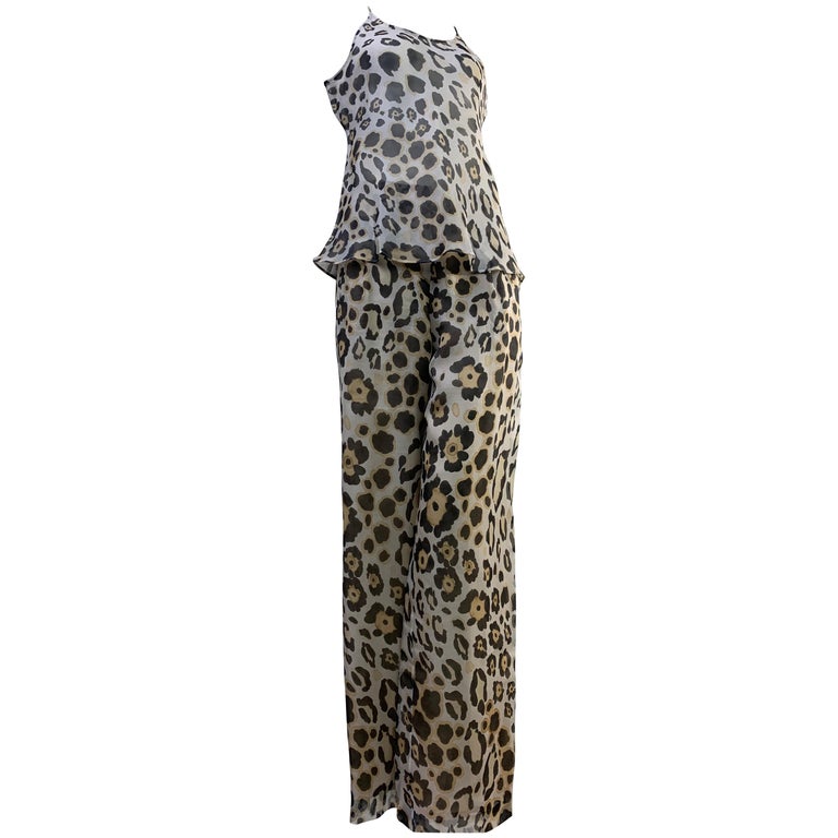 2000 Giorgio Armani Leopard Print Silk Organza Camisole and Wide Leg ...