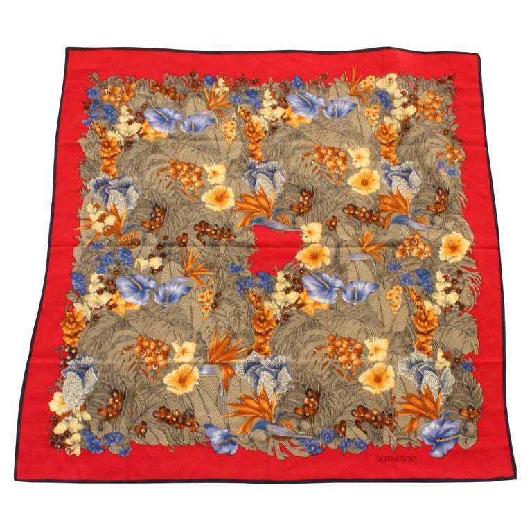 Versace Scarf Shawl Red Silk with Bold Floral Print Large 35in Vintage ...