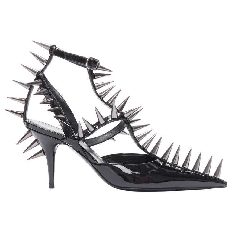 new BALENCIAGA Runway Black Knife Spike 90 punk stud black caged heel ...