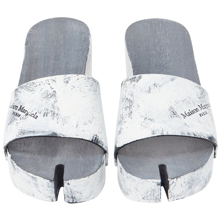 new MAISON MARGIELA Tabi white painted cone heel wooden clog sandals ...