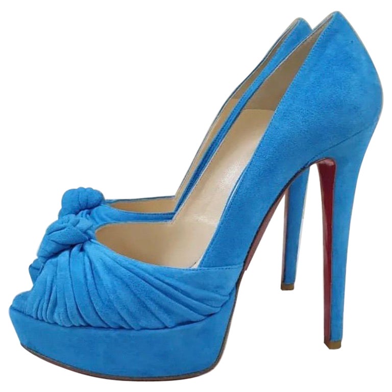 Christian Louboutin Blue Greissimo Suede Knot Peep Toe Platform Pumps ...