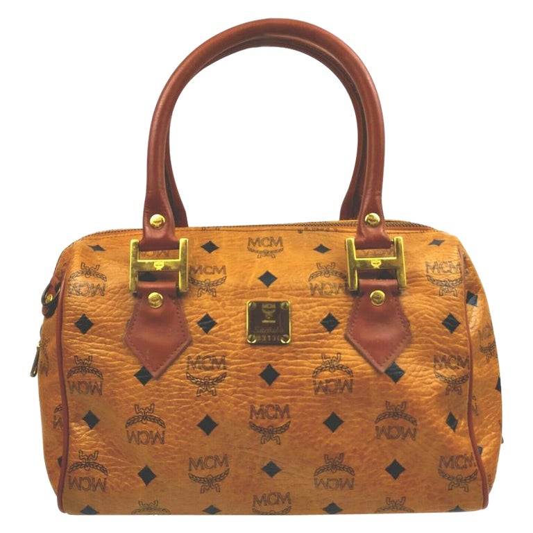 MCM Cognac Monogram Visetos Boston 861536 For Sale at 1stDibs