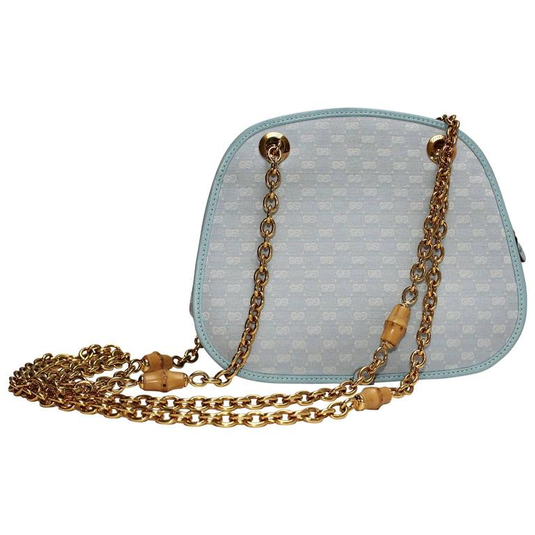 Sky Blue Gucci Handbag ,chain strap has bamboo detail at 1stDibs