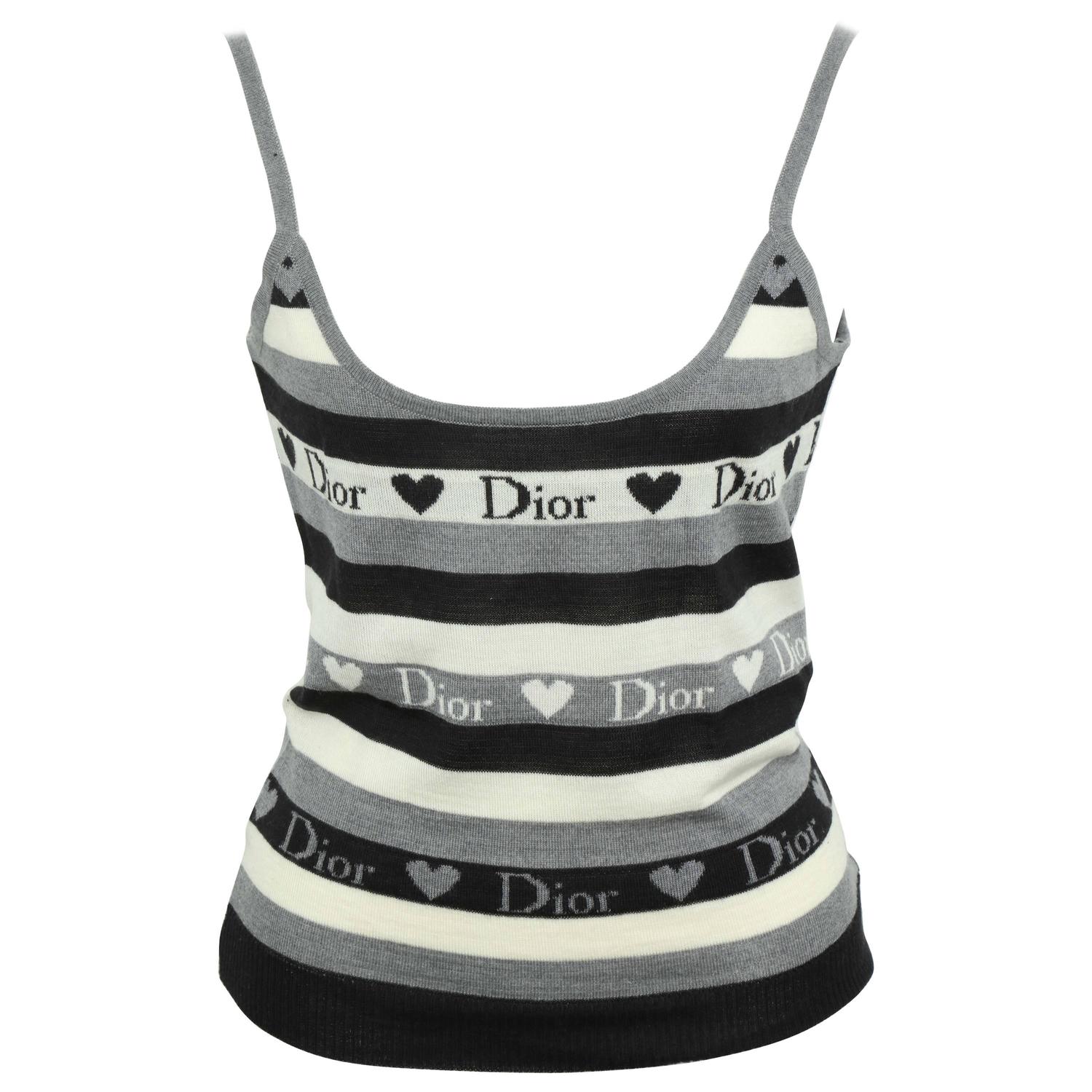 Christian Dior Knit Tank Top Camisole with Heart Motifs For Sale at 1stdibs