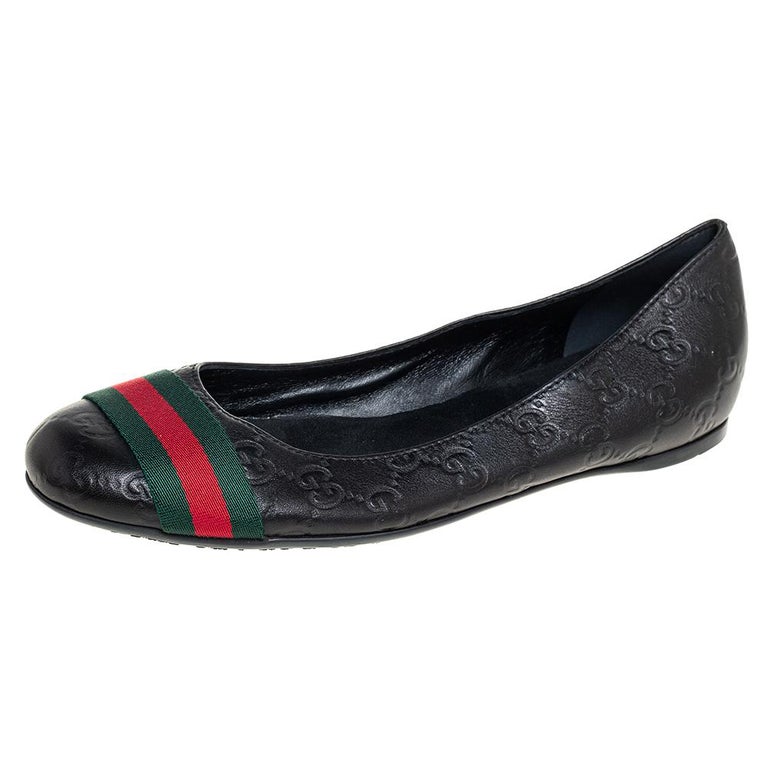 Gucci Black Guccissima Leather Web Stripe Ballet Flats Size 39 For Sale ...