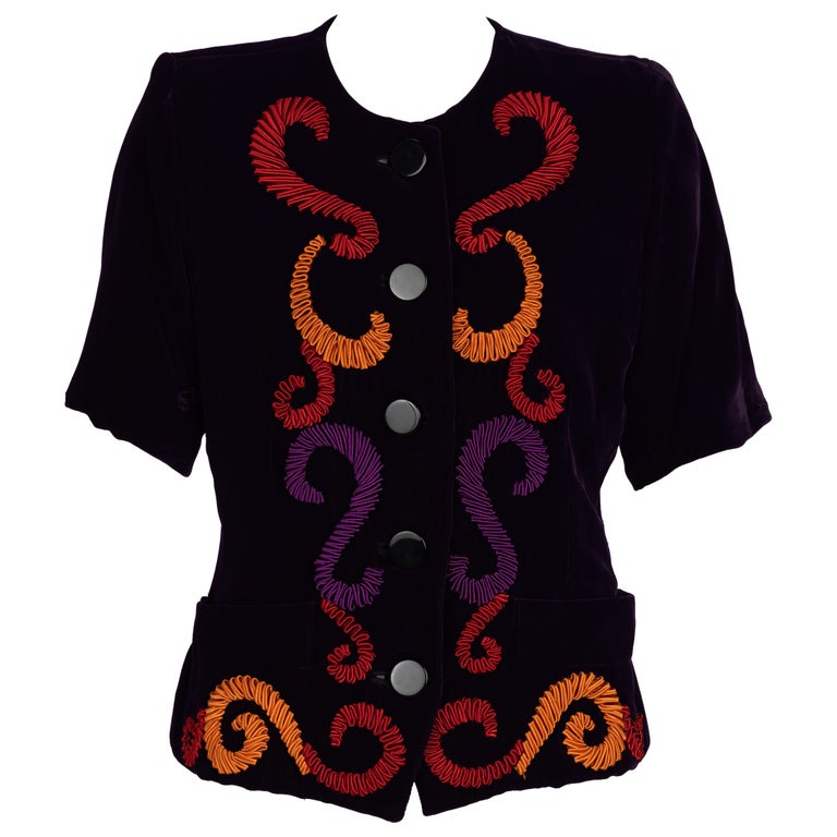 Yves saint Laurent Runway Purple Velvet Embroidered Jacket YSL 1989 For ...
