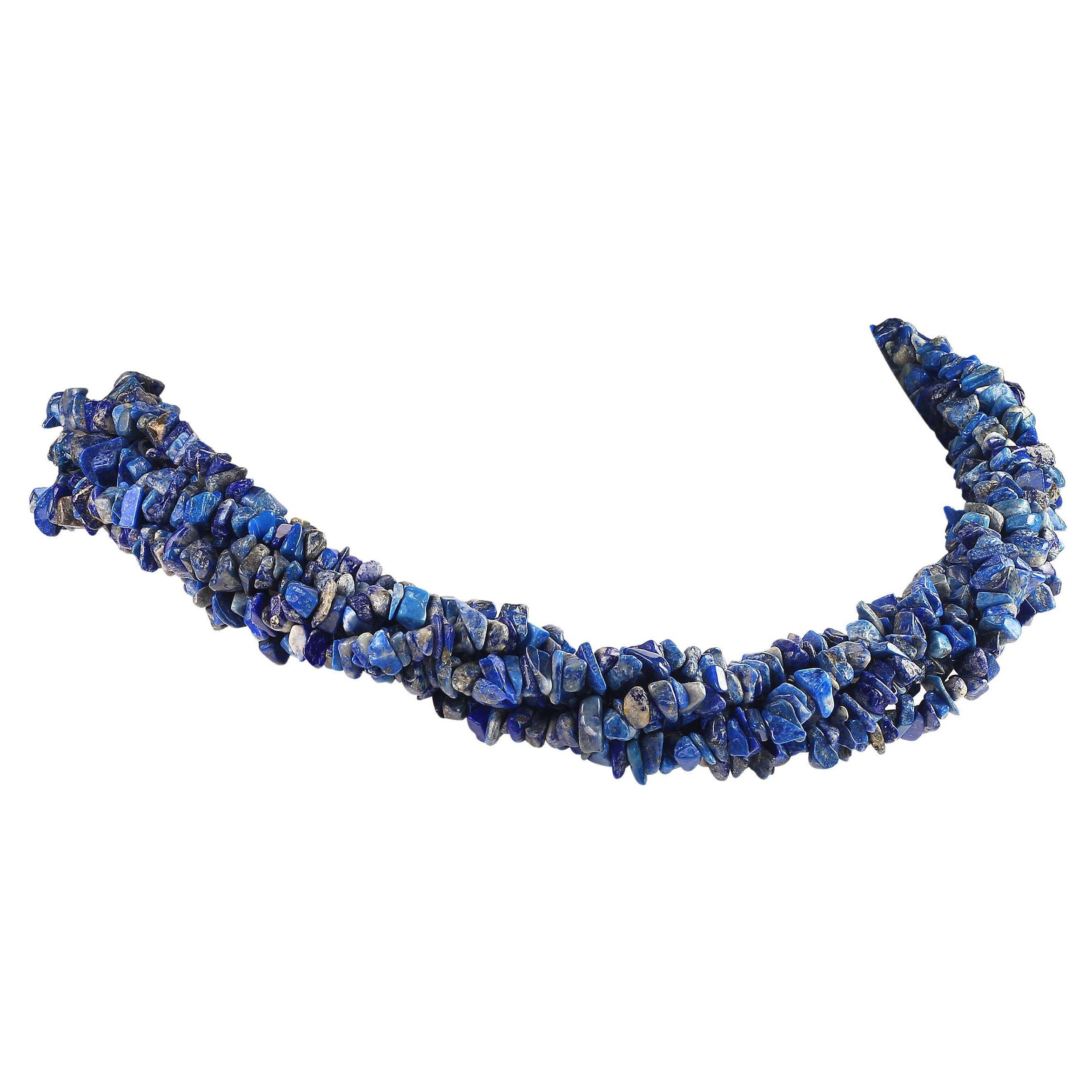 AJD Versatile Lapis Lazuli Chip Necklace in three strands at 1stDibs