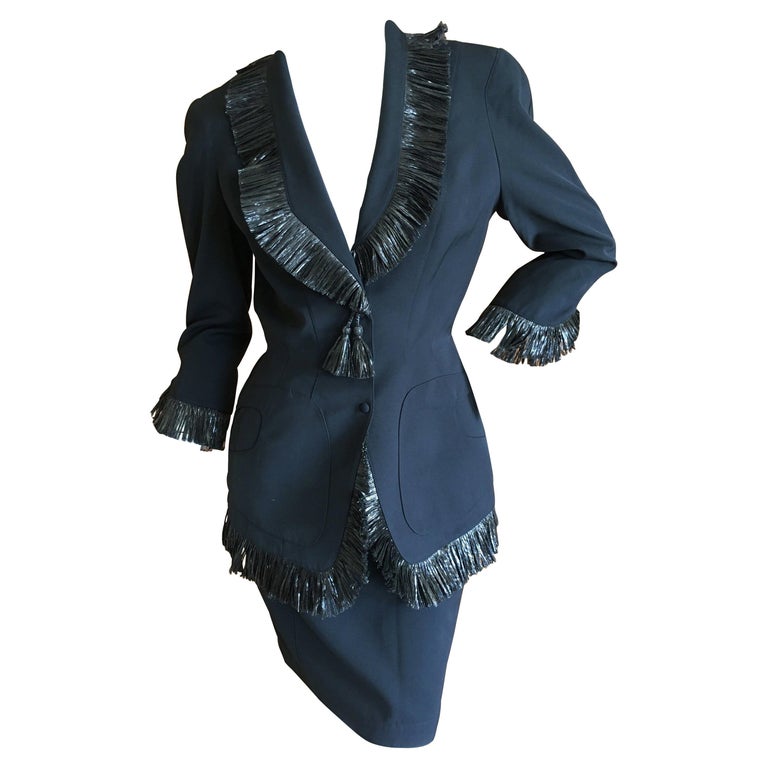 Thierry Mugler Vintage 1980's Black Suit with Raffia Fringe Tassel and ...
