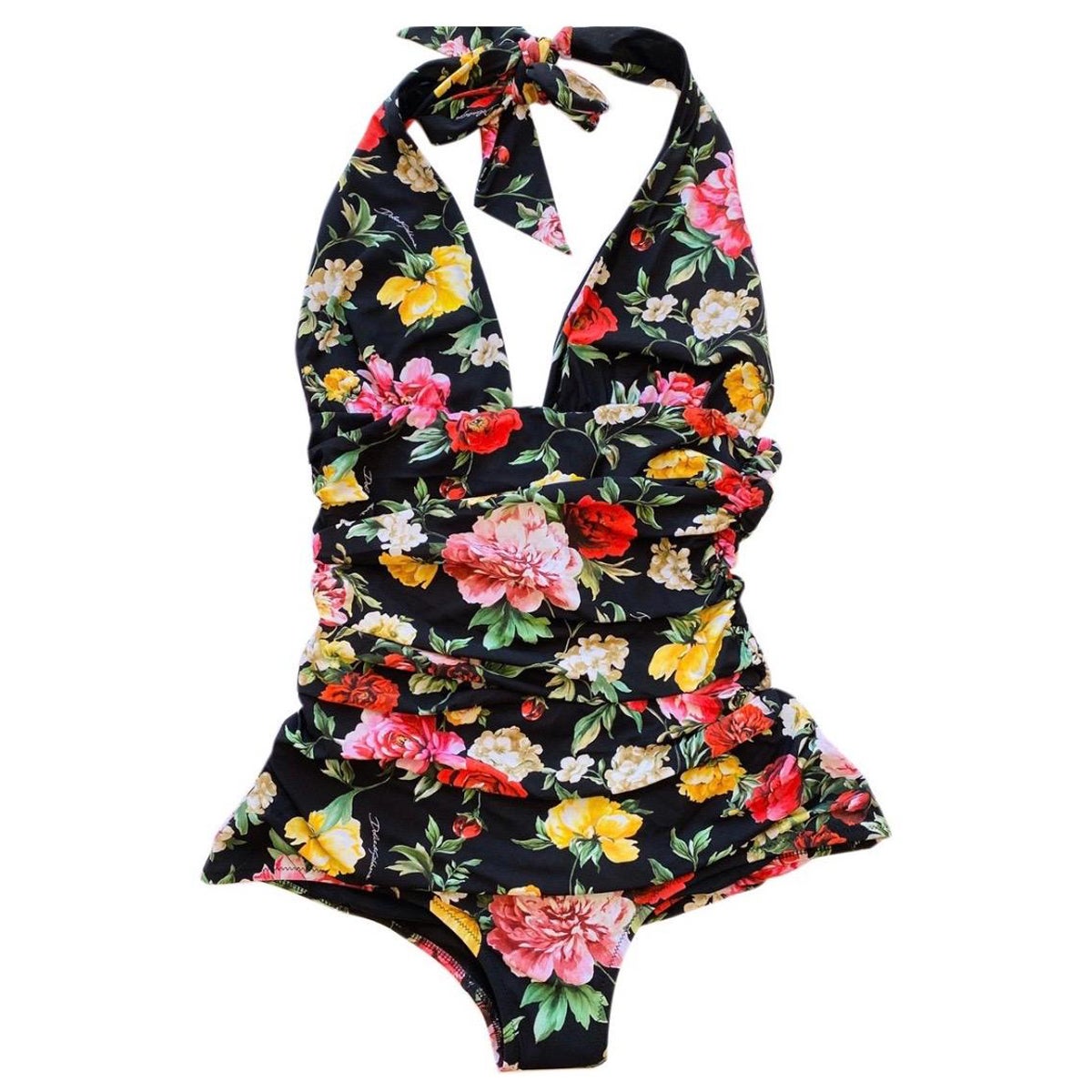 New Dolce And Gabbana Black Playing Card Print One Piece Bathing Suit