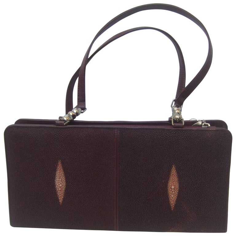 Exotic Genuine Stringray Burgundy Handbag For Sale at 1stDibs