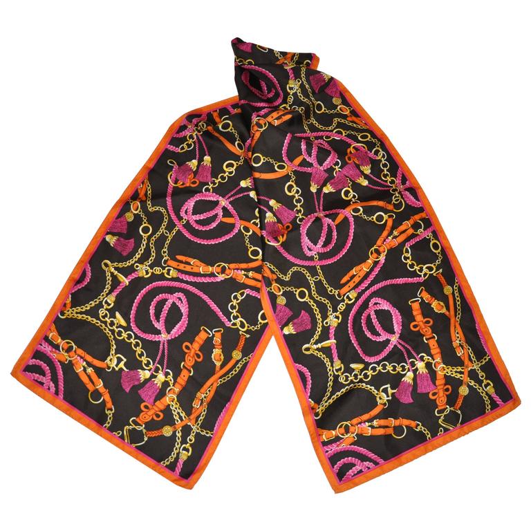 Multi-Colored "Chain and Horse bit" Silk Scarf For Sale at 1stDibs