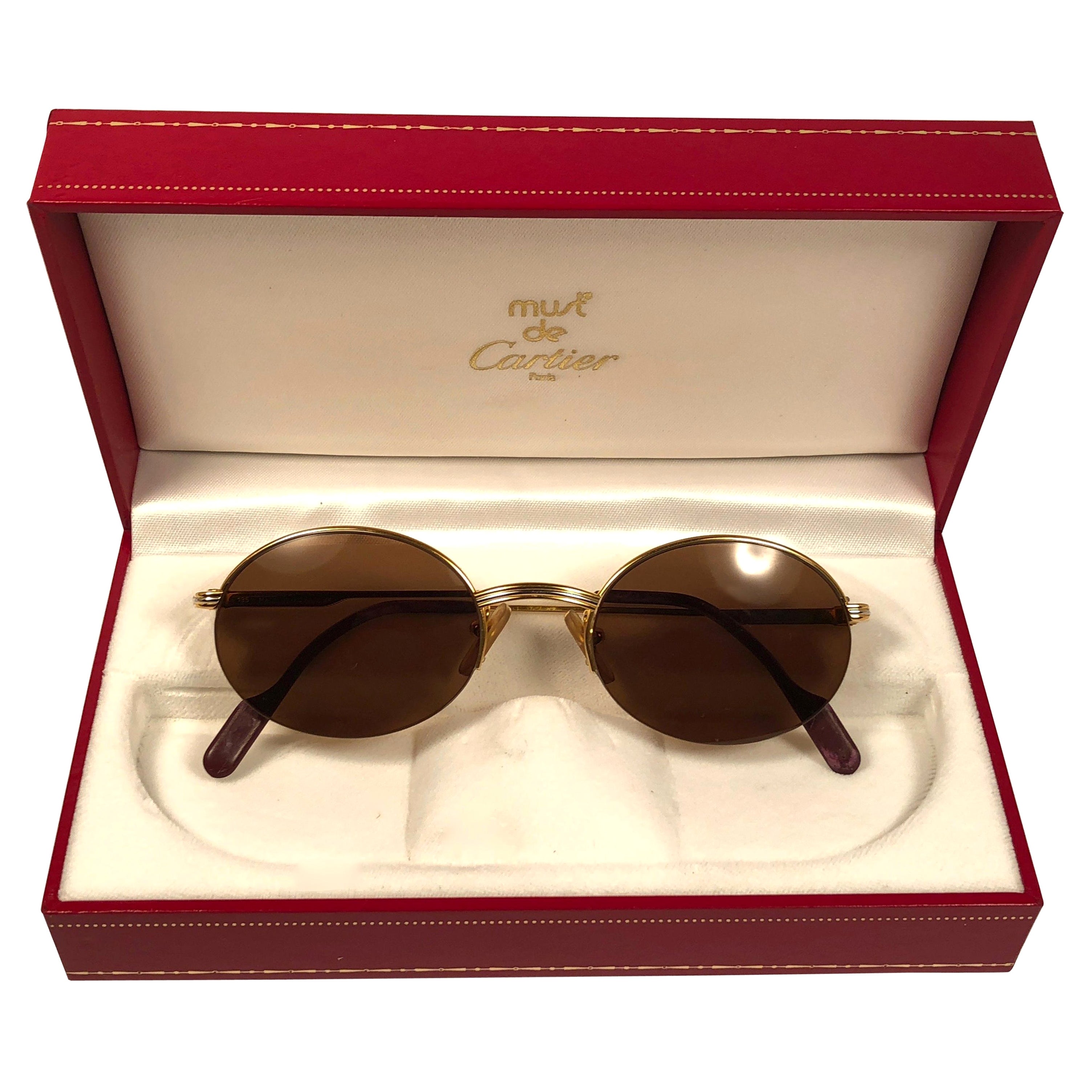 Vintage Cartier Oval Gold Antares 49mm Frame 18k Plated Sunglasses ...