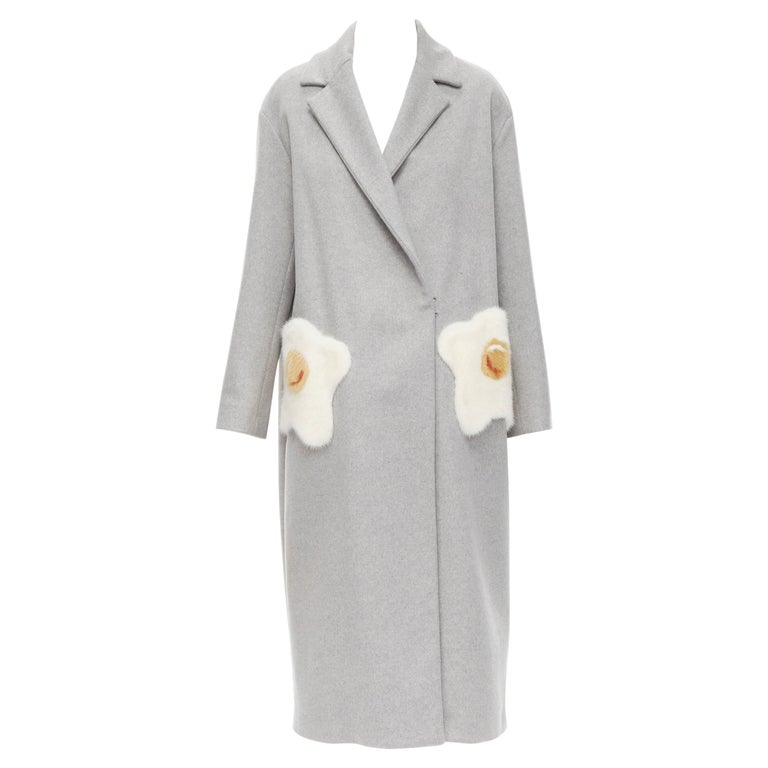 ANYA HINDMARCH 2016 Runway grey virgin wool mink fur scramble egg patch ...
