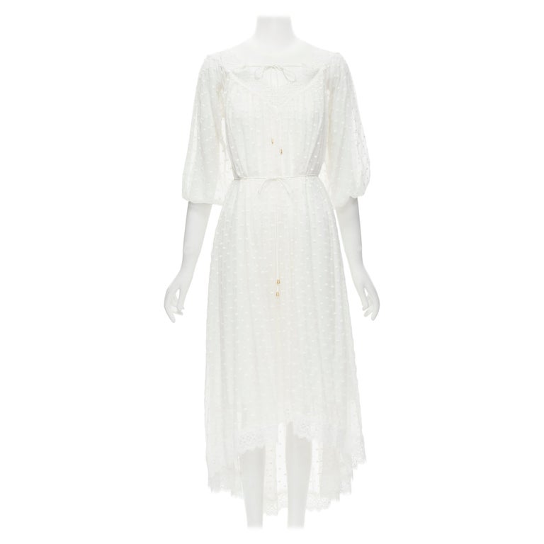 ZIMMERMAN white lace trim polka dot embroidery semi sheer boho dress ...