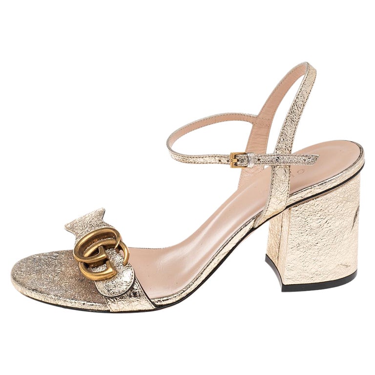 Gucci Metallic Gold Leather GG Ankle Strap Sandals Size 36.5 at 1stDibs