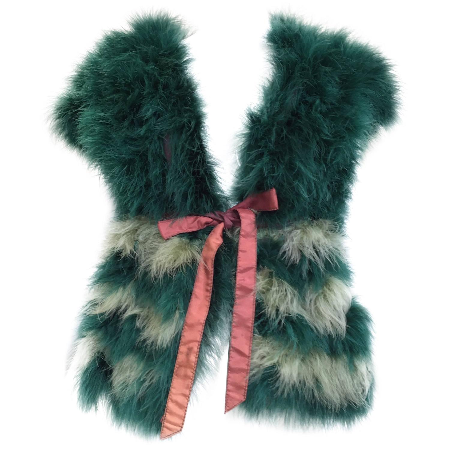 1970s Vicky Valere green marabou feather vest at 1stdibs