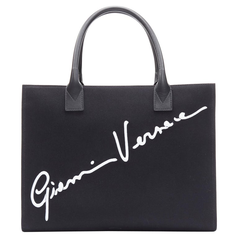 new VERSACE Gianni GV Signature logo embroidery black canvas handle ...