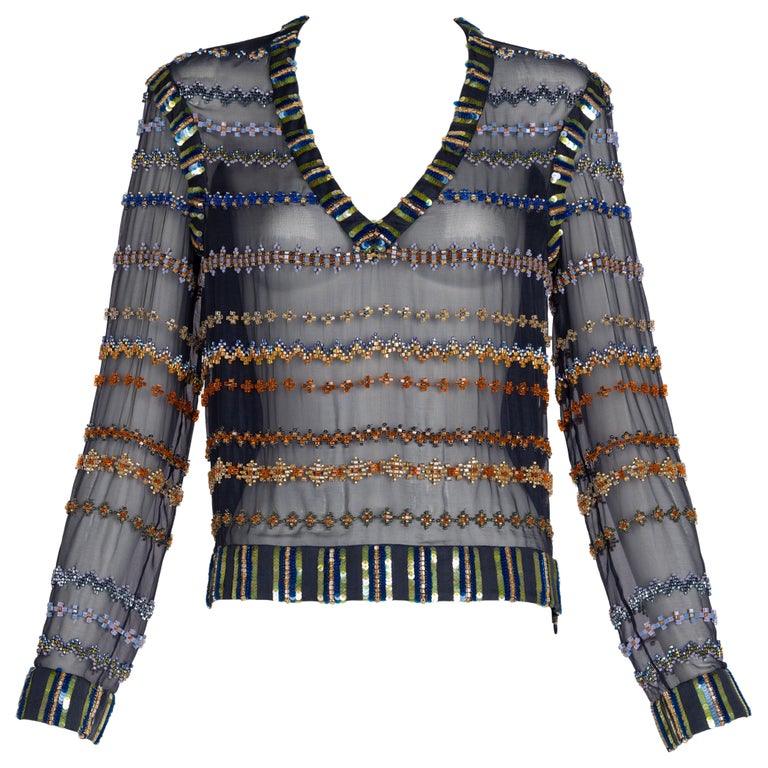Chanel Métiers d’Art Silk and Leather Beaded Sequin Deep V Top, 2013 ...