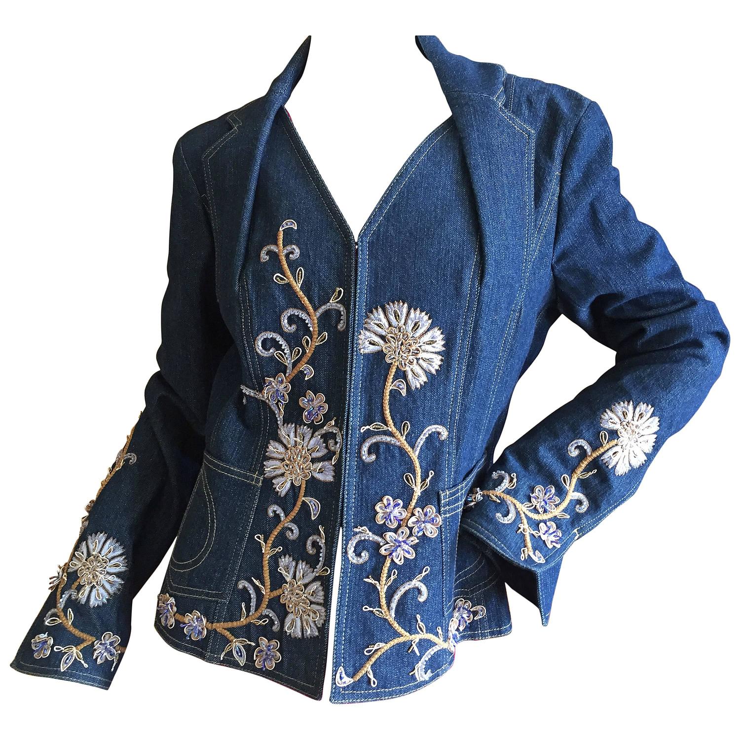 Christian Dior Embellished "Bar" Denim Jacket by John Galliano For Sale ...