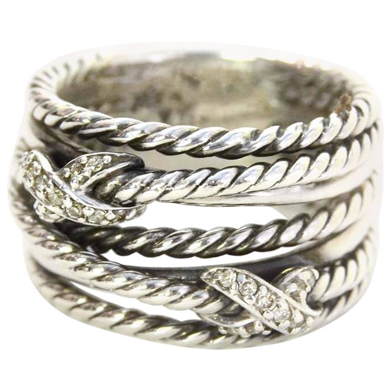 David Yurman Sterling and Diamond Double X Crossover Ring sz 7 rt. $625 ...