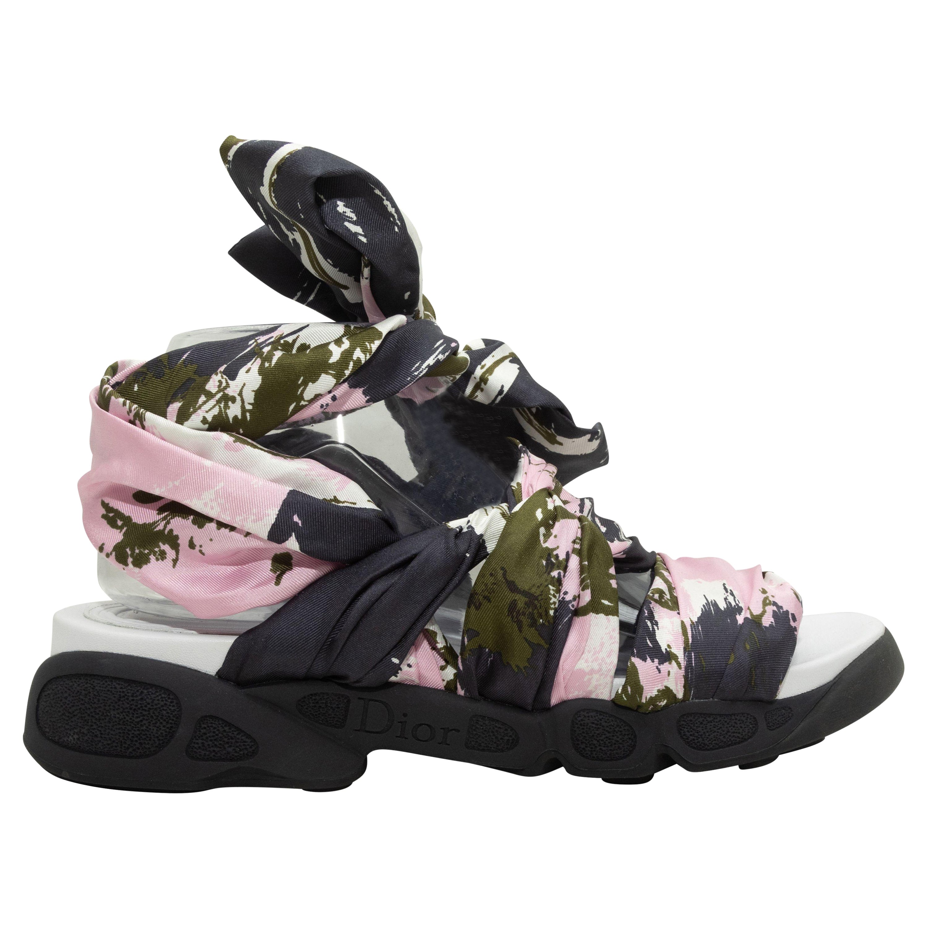 White Christian Dior Floral Leather Heeled Clogs at 1stDibs