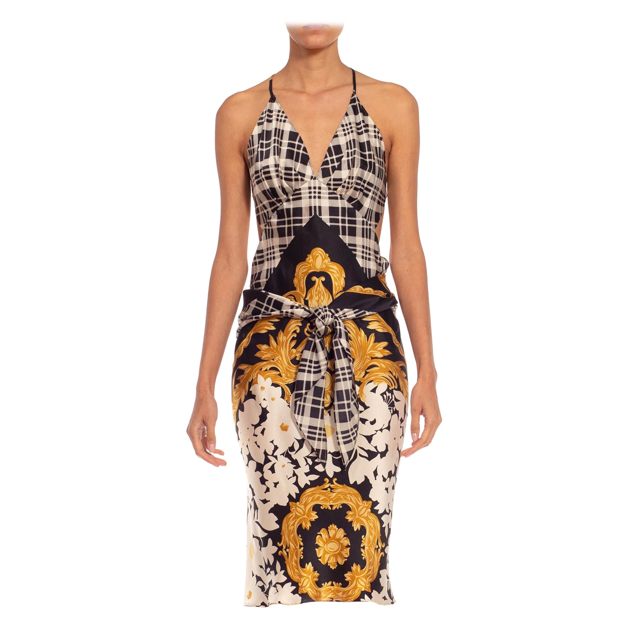 MORPHEW COLLECTION Green Silk Equestrian Status Print Kaftan Dress Made ...