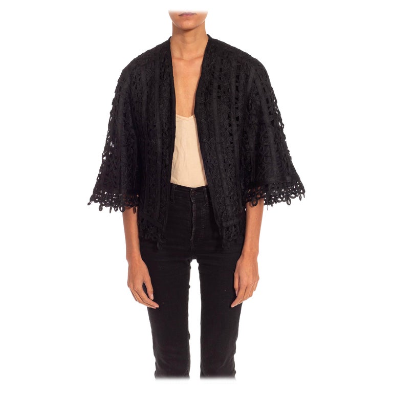 Victorian Black Silk Tape Lace Short Jacket With 3 Quarter Sleeves For ...