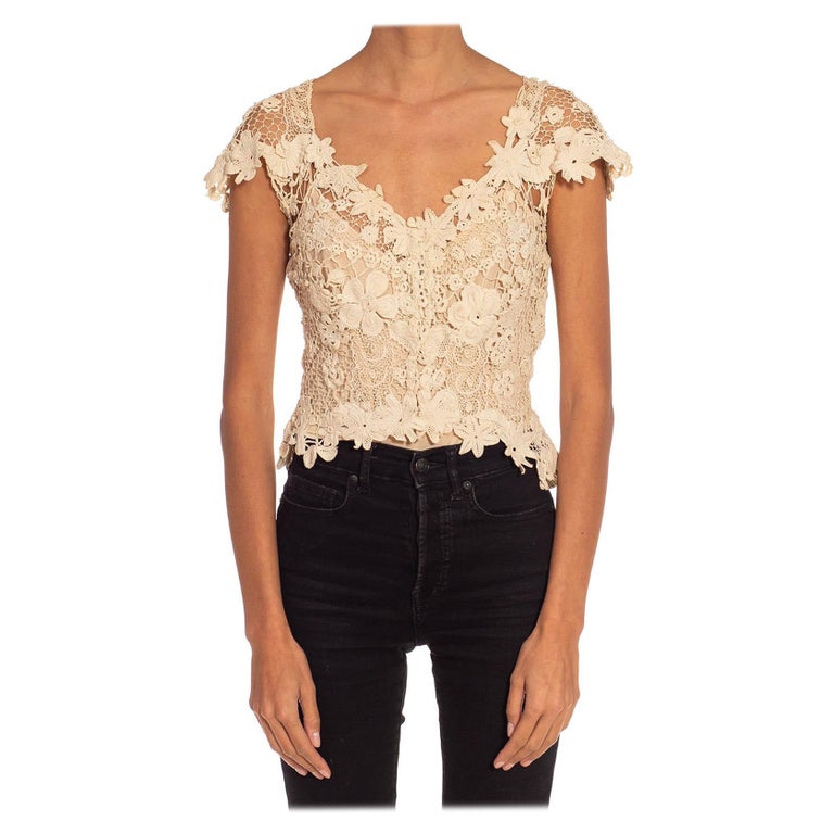 Victorian Off White Hand Crochet Lace Top at 1stDibs