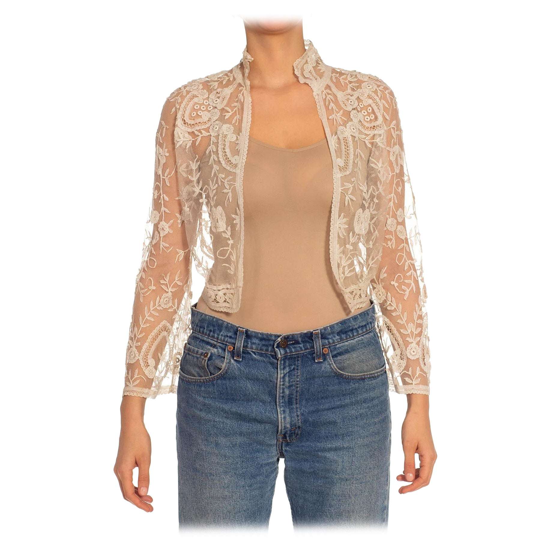 1940S Cream Wool Gabardine Copper Beaded Short Waisted Jacket For Sale ...