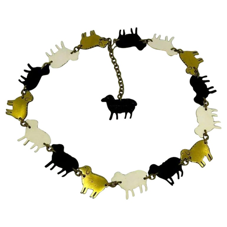 Moschino Vintage Chain Leather Charm Belt Black White Sheep For Sale at ...