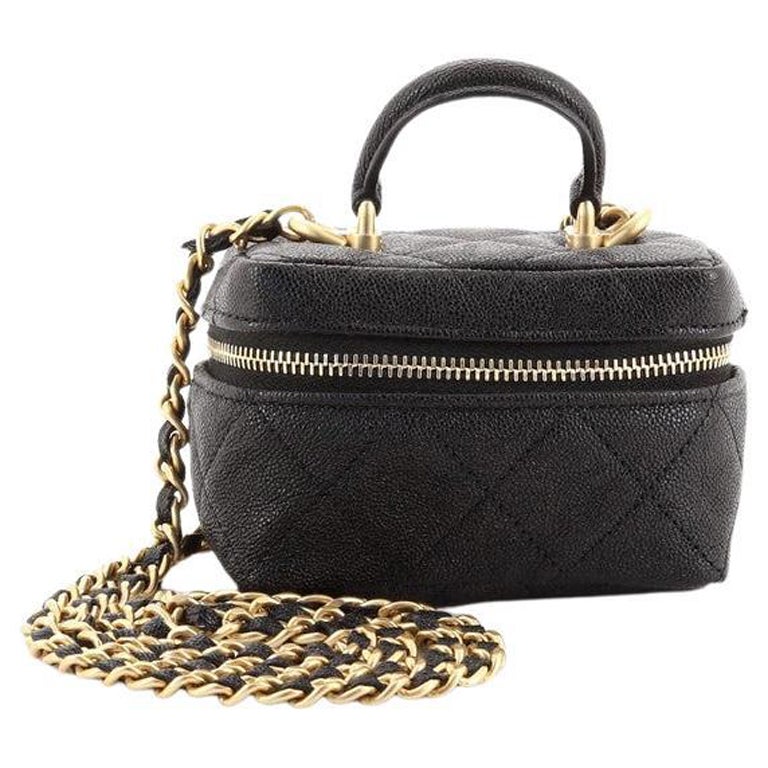 Chanel Top Handle Zip Around Vanity Case with Chain Quilted Caviar Mini ...
