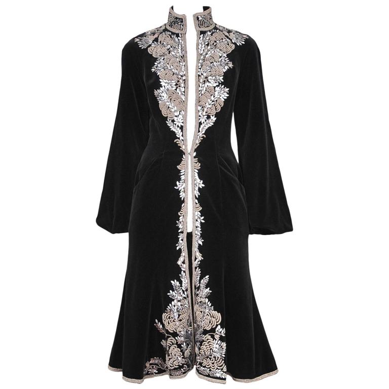 McQueen Embroidered Velvet Coat at 1stDibs