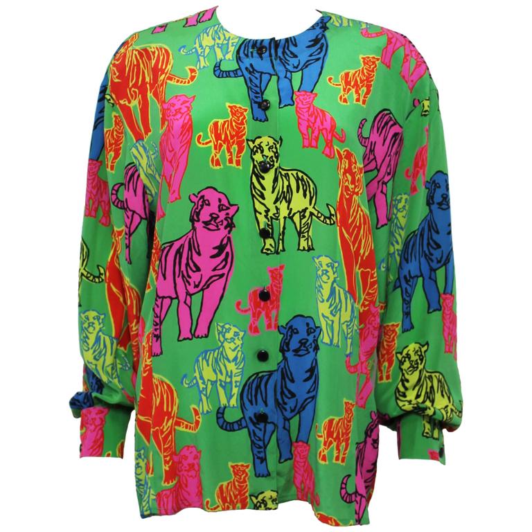 Escada Silk Tiger Print Shirt c.1989 at 1stDibs