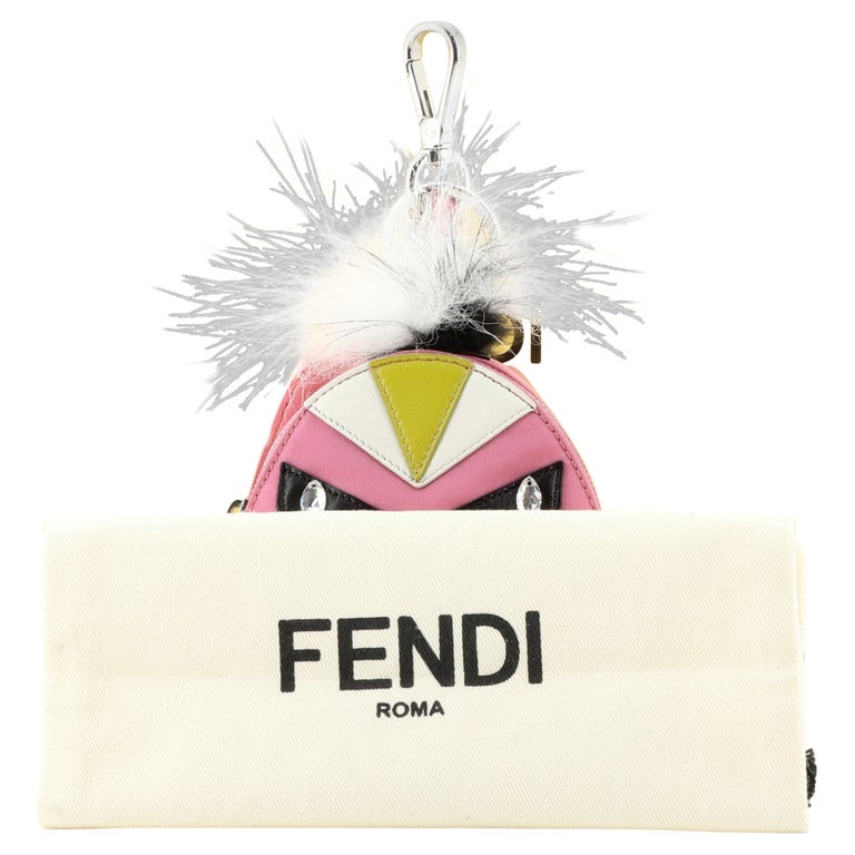 Fendi Monster Backpack Bag Charm Nylon and Leather Micro Pink For Sale ...